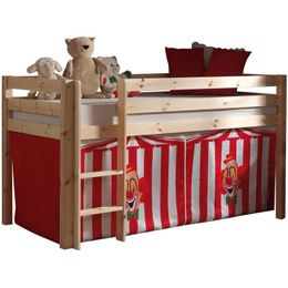 Tendances Kinderzimmer Spielbett PINOO-12 mit Textilset Zirkus in Kiefer massiv natur lackiert, b/h/t: ca. 210/114/106 cm