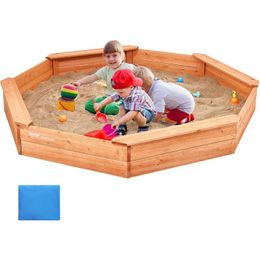 Vevor - Holzsandkasten mit Abdeckung, achteckiger Sandkasten, Sandgrube mit 4 Sitzplätzen & Bodenauskleidung, Kindersandkasten für den Garten,