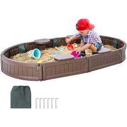 Vevor - Sandkasten mit Abdeckung, 183 x 105 x 23 cm, ovaler Sandkasten, HDPE-Sandgrube mit 4 Ecksitzen und Bodenauskleidung, Kindersandkasten für