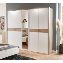 Lomadox Kleiderschrank 228 cm mit Passepartoutrahmen BRADFORD-43 weiß mit Eiche