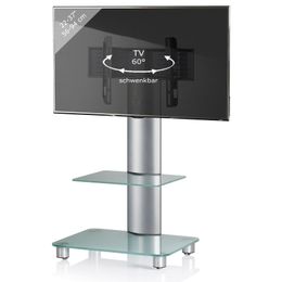 Vcm TV Standfuß mit Zwischenboden aus ESG-Sicherheitsglas Universal TV VESA Rollen Ständer Fernseh Rack Alu Glas rollbar Maße ca. H. 100 x B. 60 x T 44 cm - Bilano ZW