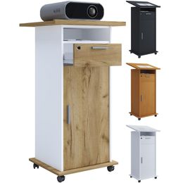 Vcm Holz Standschreibtisch ideal für Beamer oder Projektor mit Rollen und Tür Maße: H. 108 x B. 60 x T. 50 cm Pultfläche neigbar Schublade abschließbar - Neta