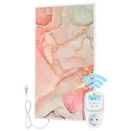 Bringer® Bild Infrarotheizung mit Rahmen - Fluid Art Marmor Optik, rosa - 800 / mit Smart Thermostat und App