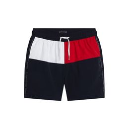 Badeshorts "MEDIUM DRAWSTRING", Jungen, Gr. 128/134, N-Gr, blau (desert sky), Polyamid, Tommy Hilfiger Swimwear, Colorblocking, Badehosen, im Color Block-Design