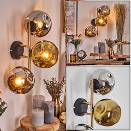 hofstein Ripoll Wandleuchte Glas 15 cm Gold, Schwarz, 3-flammig