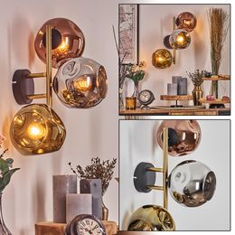 hofstein Ripoll Wandleuchte Glas 15 cm Gold, Schwarz, 3-flammig