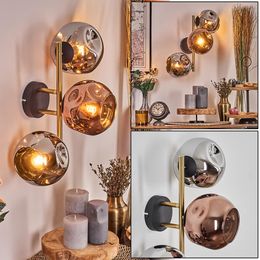 hofstein Gastor Wandleuchte Glas 15 cm Gold, Schwarz, 3-flammig