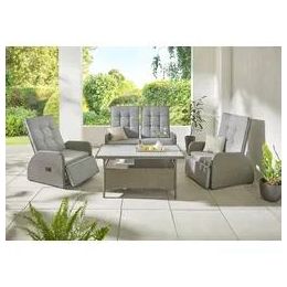 Gartenlounge-Set Konifera "Vigo", grau (graubraun, graubraun), Polyrattan, Sitzmöbel-Sets, Polyrattan, Aluminium, verstellbare Rückenlehne und Fußablage, Topseller