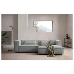 Ecksofa "PIARA mit Kedernaht in Cord oder Leinenoptik, moderne Couch in L-Form", grau (hellgrau), B:267cm H:66cm T:167cm, 100% Polyester, LeGer Home by Lena Gercke, Sofas, wahlweise Ottomane rechts/links, schwarze Füße, bequemer Sitzkomfort