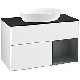 Villeroy & Boch Villeroy und Boch Finion Waschtischunterschrank FA22HGGF 100cm, Abdeckplatte black matt, Regale Midnight matt lacquer, Glossy white lacquer