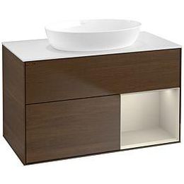 Villeroy & Boch Villeroy und Boch Finion Waschtischunterschrank FA21HHGN 100cm, Abdeckplatte white matt, Regale sand matt lacquer, Walnut veneer