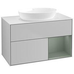 Villeroy & Boch Villeroy und Boch Finion Waschtischunterschrank GA21GMGJ 100cm, Abdeckplatte white matt, Emotion, Regale Olive matt lacquer, Light grey matt