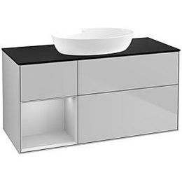 Villeroy & Boch Villeroy und Boch Finion Waschtischunterschrank FA62GJGJ 120cm, Abdeckplatte black matt, Regale Light grey matt lacquer, Light grey matt