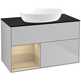 Villeroy & Boch Villeroy und Boch Finion Waschtischunterschrank FA12PCGJ 100cm, Abdeckplatte black matt, Regale Oak Veneer, Light grey matt