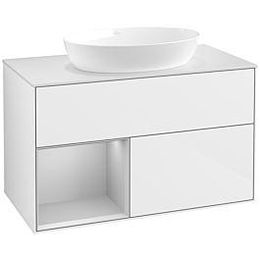 Villeroy & Boch Villeroy und Boch Finion Waschtischunterschrank FA11GJGF 100cm, Abdeckplatte white matt, Regale Light grey matt lacquer, Glossy white lacquer