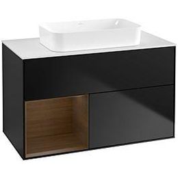 Villeroy & Boch Villeroy und Boch Finion Waschtischunterschrank F651GNPD 100x60,3x50,1cm, Regal links Walnut veneer, Black matt lacquer