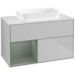 Villeroy & Boch Villeroy und Boch Finion Waschtischunterschrank F651GMGJ 100x60,3x50,1cm, Regal links Olive Matt Lacquer, Light grey matt