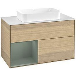 Villeroy & Boch Villeroy und Boch Finion Waschtischunterschrank F651GMPC 100x60,3x50,1cm, Regal links Olive Matt Lacquer, Oak Veneer