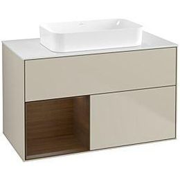 Villeroy & Boch Villeroy und Boch Finion Waschtischunterschrank F651GNHH 100x60,3x50,1cm, Regal links Walnut veneer, Sand Matt Lacquer