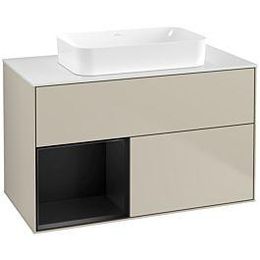 Villeroy & Boch Villeroy und Boch Finion Waschtischunterschrank F651PDHH 100x60,3x50,1cm, Regal links Black matt lacquer, Sand Matt Lacquer