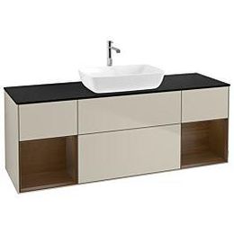 Villeroy & Boch Villeroy und Boch Finion Waschtischunterschrank G862GNHH 160cm, Abdeckplatte black matt, Emotion, Regale Walnut Veneer, Sand Matt Lacquer