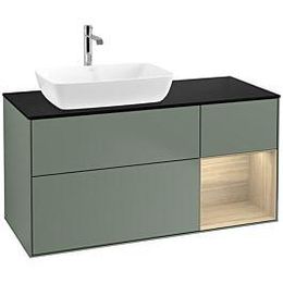 Villeroy & Boch Villeroy und Boch Finion Waschtischunterschrank F812PCGM 120cm, Abdeckplatte black matt, Regale Oak Veneer, Olive Matt Lacquer