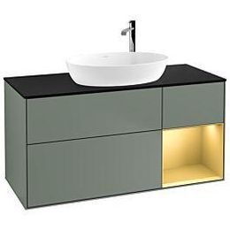 Villeroy & Boch Villeroy und Boch Finion Waschtischunterschrank F952HFGM 120cm, Abdeckplatte black matt, Regale Gold matt lacquer, Olive Matt Lacquer