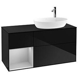 Villeroy & Boch Villeroy und Boch Finion Waschtischunterschrank G922GJPH 120cm, Abdeckplatte black matt, Emotion, Regale Light grey matt lacquer, Glossy Black Lacquer