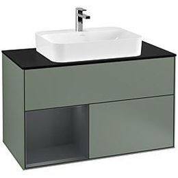 Villeroy & Boch Villeroy und Boch Finion Waschtischunterschrank G362HGGM 100cm, Abdeckplatte black matt, Emotion, Regal links Midnight Blue Matt Lacquer, Olive Matt Lacquer