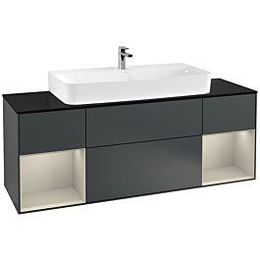 Villeroy & Boch Villeroy und Boch Finion Waschtischunterschrank F212HHHG 160cm, Abdeckplatte black matt, Regale sand matt lacquer, Midnight Blue Matt Lacquer
