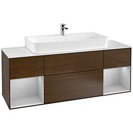 Villeroy & Boch Villeroy und Boch Finion Waschtischunterschrank F211GJGN 160cm, Abdeckplatte white matt, Regale Light grey matt lacquer, Walnut veneer