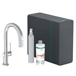 Hansgrohe Aqittura Spültisch-Einhebelmischer 76839000 SodaSystem 210, Ausziehauslauf, Starter Set, chrom