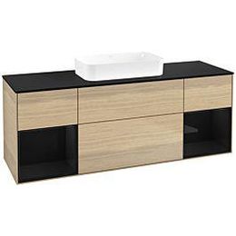 Villeroy & Boch Villeroy und Boch Finion Waschtischunterschrank F742PHPC 160x60,3x50,1cm, Regale Glossy black lacquer, Oak Veneer