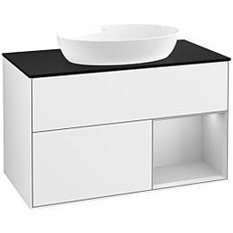 Villeroy & Boch Villeroy und Boch Finion Waschtischunterschrank FA22GJGF 100cm, Abdeckplatte black matt, Regale Light grey matt lacquer, Glossy white lacquer