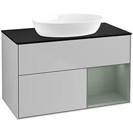 Villeroy & Boch Villeroy und Boch Finion Waschtischunterschrank FA22GMGJ 100cm, Abdeckplatte black matt, Regale Olive matt lacquer, Light grey matt