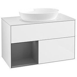 Villeroy & Boch Villeroy und Boch Finion Waschtischunterschrank GA11GKGF 100cm, Abdeckplatte white matt, Emotion, Regale Anthracite matt lacquer, Glossy white lacquer
