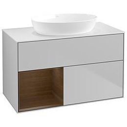 Villeroy & Boch Villeroy und Boch Finion Waschtischunterschrank GA11GNGJ 100cm, Abdeckplatte white matt, Emotion, Regale Walnut Veneer, Light grey matt