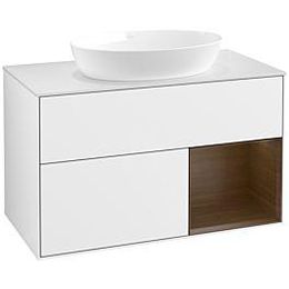 Villeroy & Boch Villeroy und Boch Finion Waschtischunterschrank FA21GNGF 100cm, Abdeckplatte white matt, Regale Walnut Veneer, Glossy white lacquer