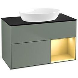 Villeroy & Boch Villeroy und Boch Finion Waschtischunterschrank GA22HFGM 100cm, Abdeckplatte black matt, Emotion, Regale Gold matt lacquer, Olive Matt Lacquer