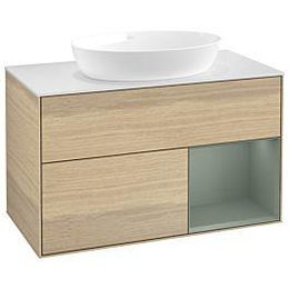 Villeroy & Boch Villeroy und Boch Finion Waschtischunterschrank GA21GMPC 100cm, Abdeckplatte white matt, Emotion, Regale Olive matt lacquer, Oak Veneer