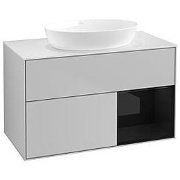 Villeroy & Boch Villeroy und Boch Finion Waschtischunterschrank GA21PHGJ 100cm, Abdeckplatte white matt, Emotion, Regale Glossy black lacquer, Light grey matt