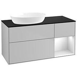 Villeroy & Boch Villeroy und Boch Finion Waschtischunterschrank GA52MTGJ 120cm, Abdeckplatte black matt, Emotion, Regale White matt lacquer, Light grey matt