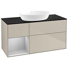 Villeroy & Boch Villeroy und Boch Finion Waschtischunterschrank GA62GJHH 120cm, Abdeckplatte black matt, Emotion, Regale Light grey matt lacquer, Sand Matt Lacquer