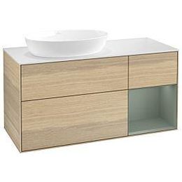 Villeroy & Boch Villeroy und Boch Finion Waschtischunterschrank GA51GMPC 120cm, Abdeckplatte white matt, Emotion, Regale Olive matt lacquer, Oak Veneer