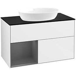 Villeroy & Boch Villeroy und Boch Finion Waschtischunterschrank FA12GKGF 100cm, Abdeckplatte black matt, Regale Anthracite matt lacquer, Glossy white lacquer
