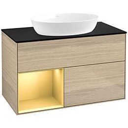 Villeroy & Boch Villeroy und Boch Finion Waschtischunterschrank FA12HFPC 100cm, Abdeckplatte black matt, Regale Gold matt lacquer, Oak Veneer