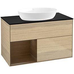 Villeroy & Boch Villeroy und Boch Finion Waschtischunterschrank FA12GNPC 100cm, Abdeckplatte black matt, Regale Walnut Veneer, Oak Veneer