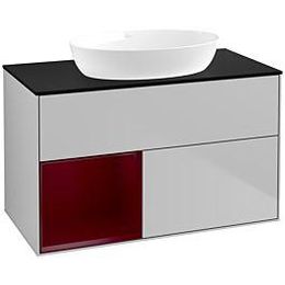 Villeroy & Boch Villeroy und Boch Finion Waschtischunterschrank FA12HBGJ 100cm, Abdeckplatte black matt, Regale Peony matt lacquer, Light grey matt