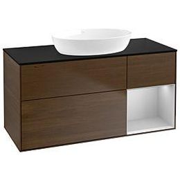 Villeroy & Boch Villeroy und Boch Finion Waschtischunterschrank GA72GJGN 120cm, Abdeckplatte black matt, Emotion, Regale Light grey matt lacquer, Walnut veneer