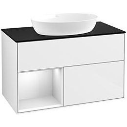 Villeroy & Boch Villeroy und Boch Finion Waschtischunterschrank FA12MTGF 100cm, Abdeckplatte black matt, Regale White matt lacquer, Glossy white lacquer